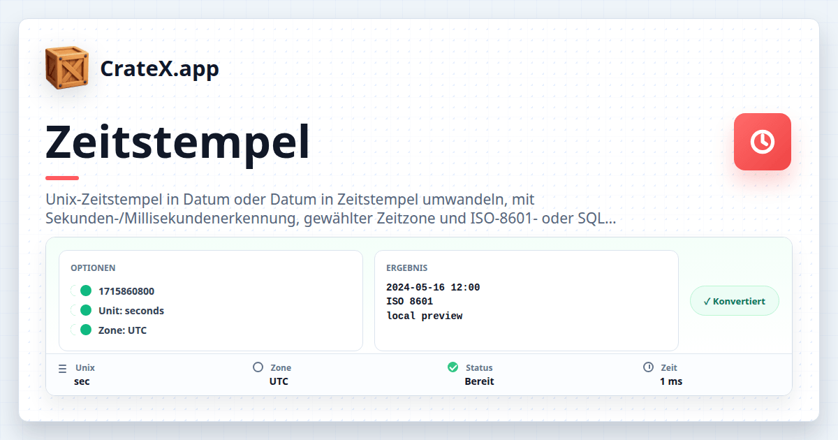 Zeitstempel‑Konverter - Unix-Zeit in Datum umwandeln, mit Zeitzonen